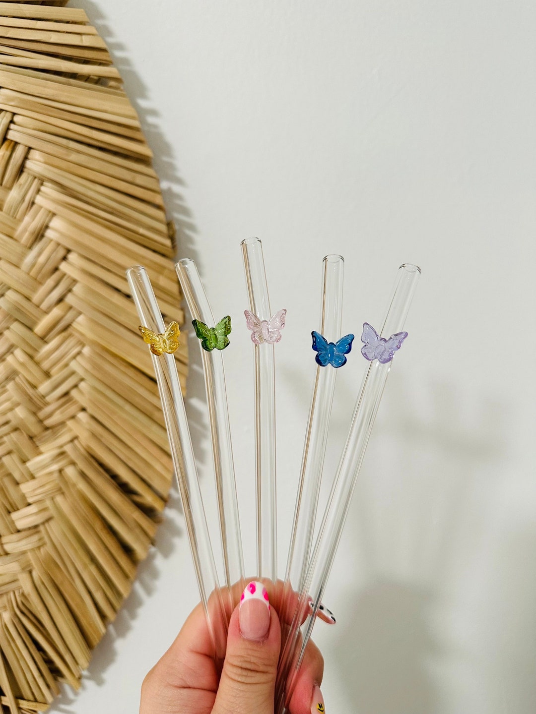 Butterfly Glass Straw | Reusable Glass Straws | Aesthetic Glass Straw ...