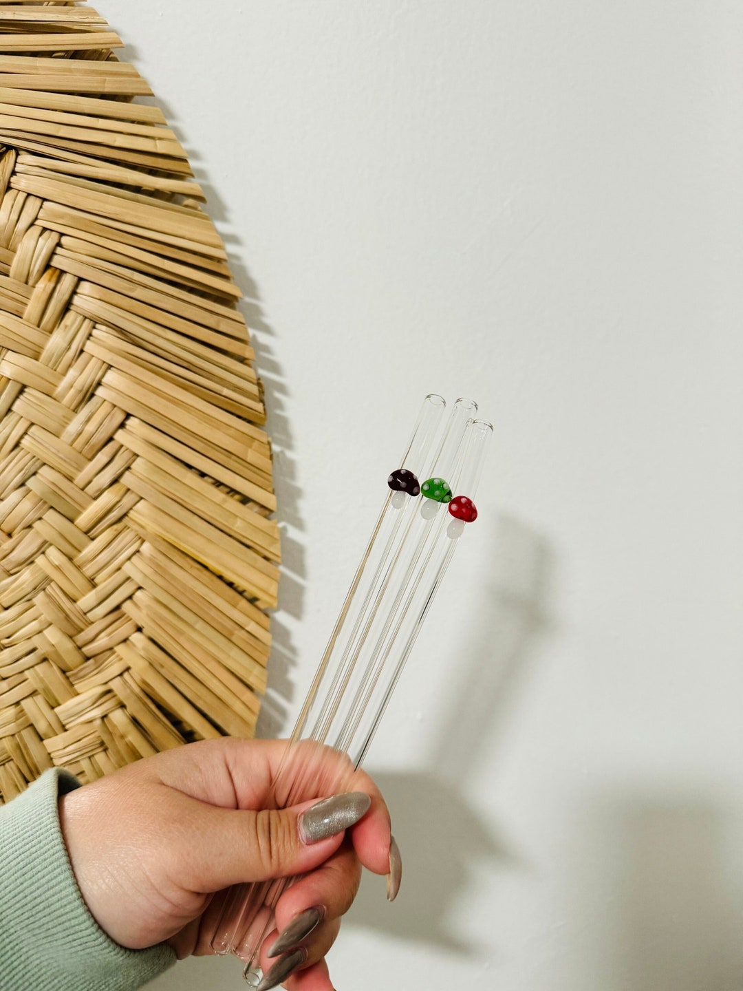 Mushroom Glass Straw | Reusable Glass Straws | Aesthetic Glass Straw ...