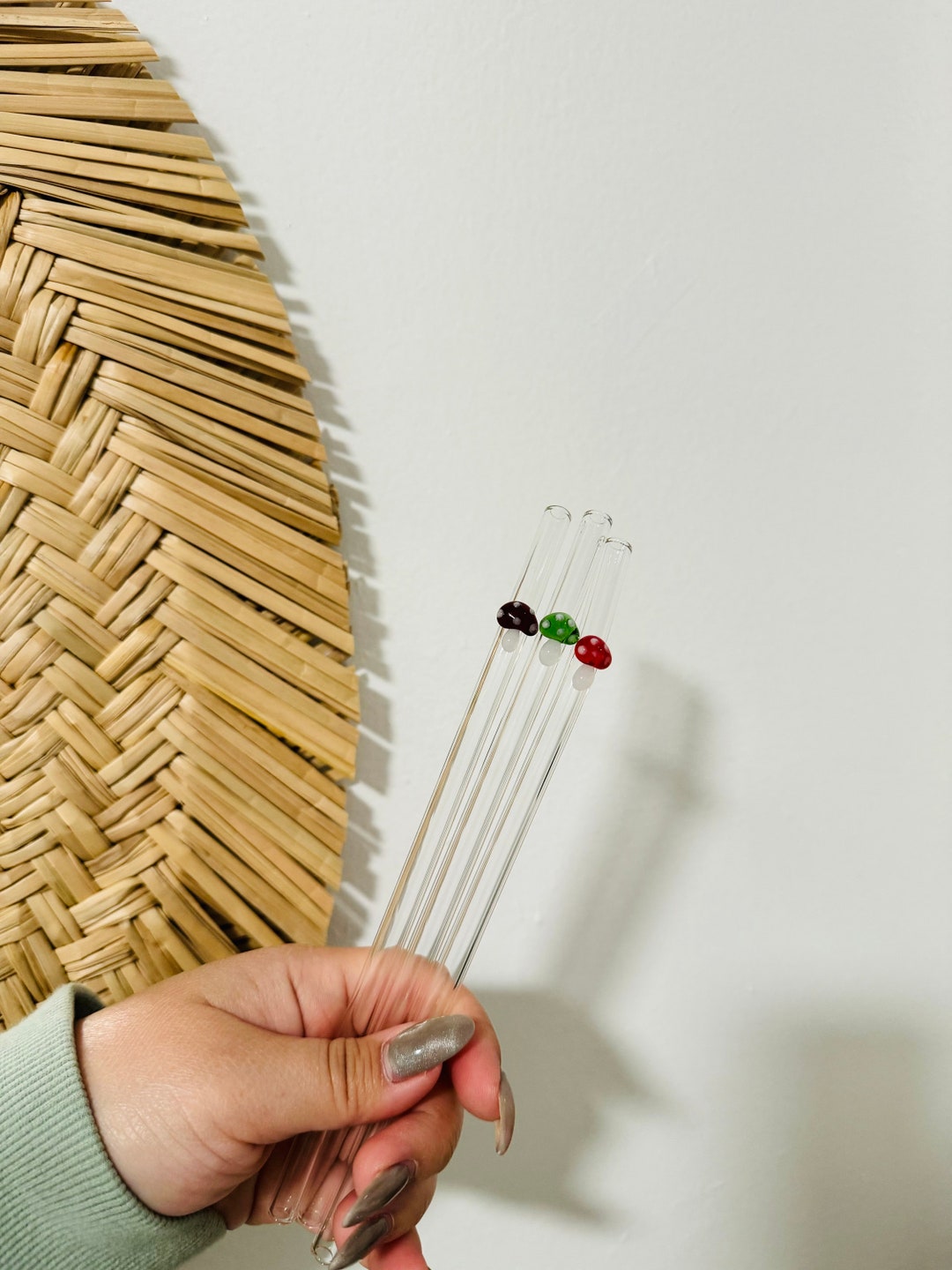 Mushroom Glass Straw Reusable Glass Straws Aesthetic Glass Straw Straw ...