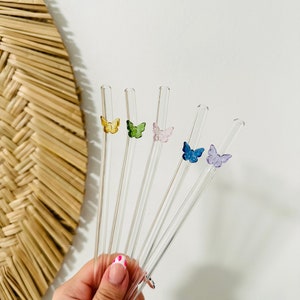 Butterfly Glass Straw | Reusable Glass Straws | Aesthetic Glass Straw ...