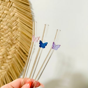 Butterfly Glass Straw | Reusable Glass Straws | Aesthetic Glass Straw ...