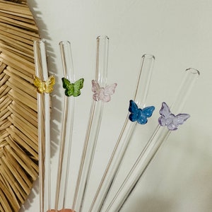 Butterfly Glass Straw | Reusable Glass Straws | Aesthetic Glass Straw ...