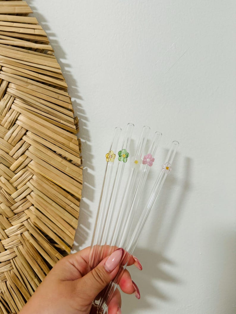 Flower Glass Straw | Reusable Glass Straws | Aesthetic Glass Straw ...