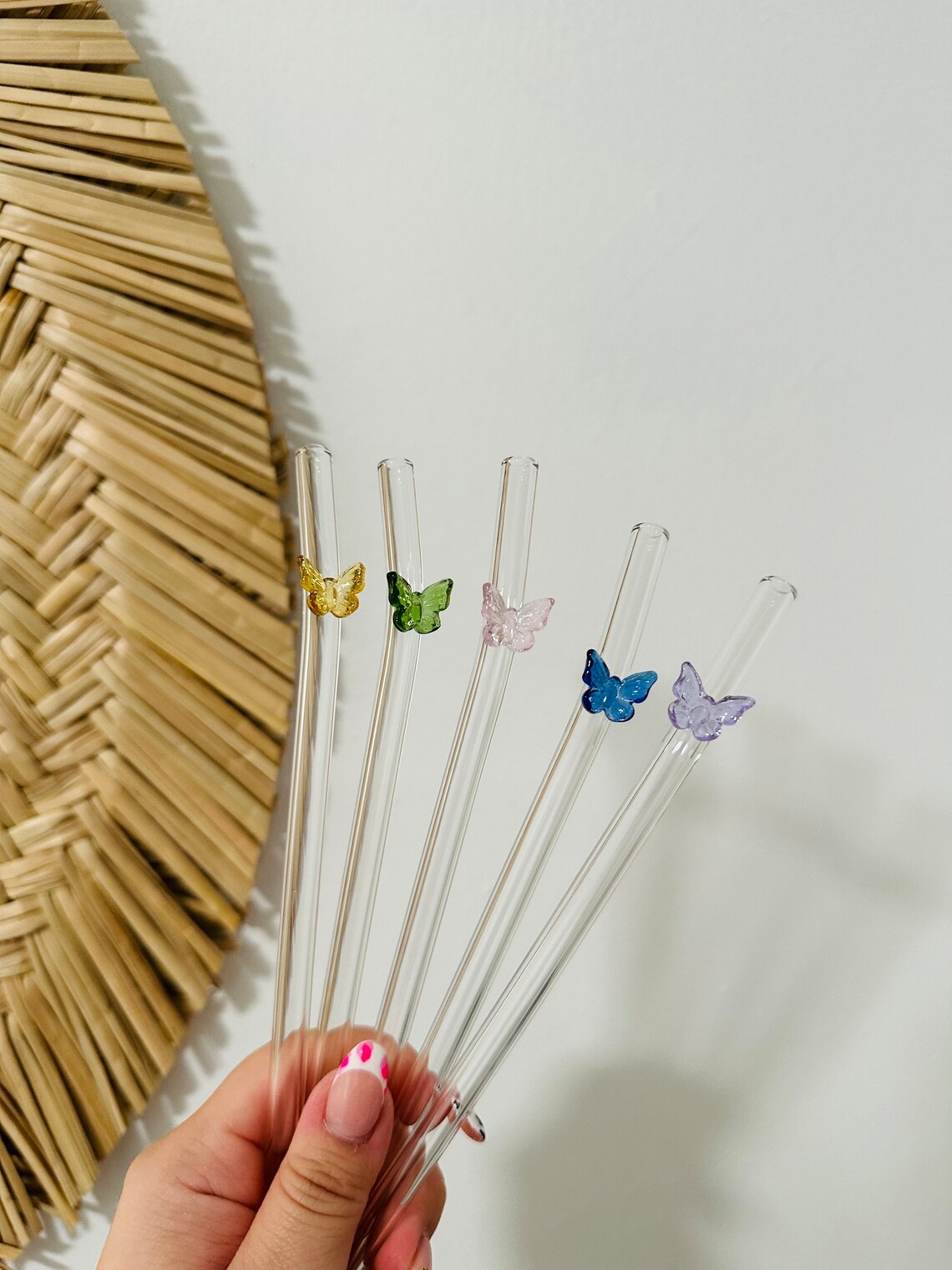 Butterfly Glass Straw | Reusable Glass Straws | Aesthetic Glass Straw ...