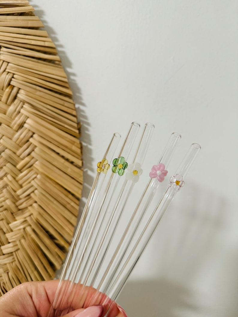 Flower Glass Straw | Reusable Glass Straws | Aesthetic Glass Straw ...