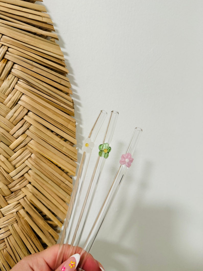 Flower Glass Straw | Reusable Glass Straws | Aesthetic Glass Straw ...