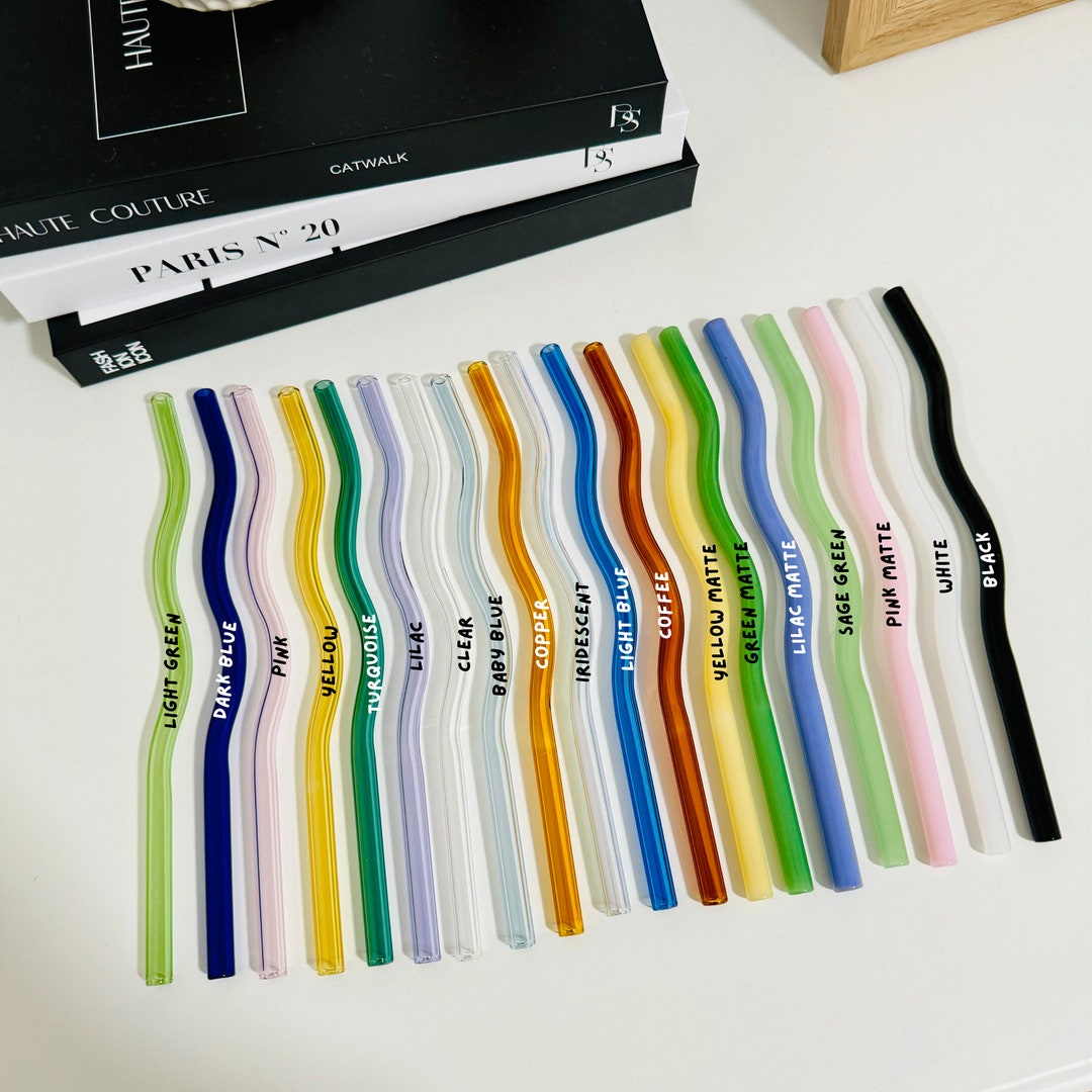 Wavy Glass Straw | Reusable Glass Straws | Aesthetic Glass Straw ...
