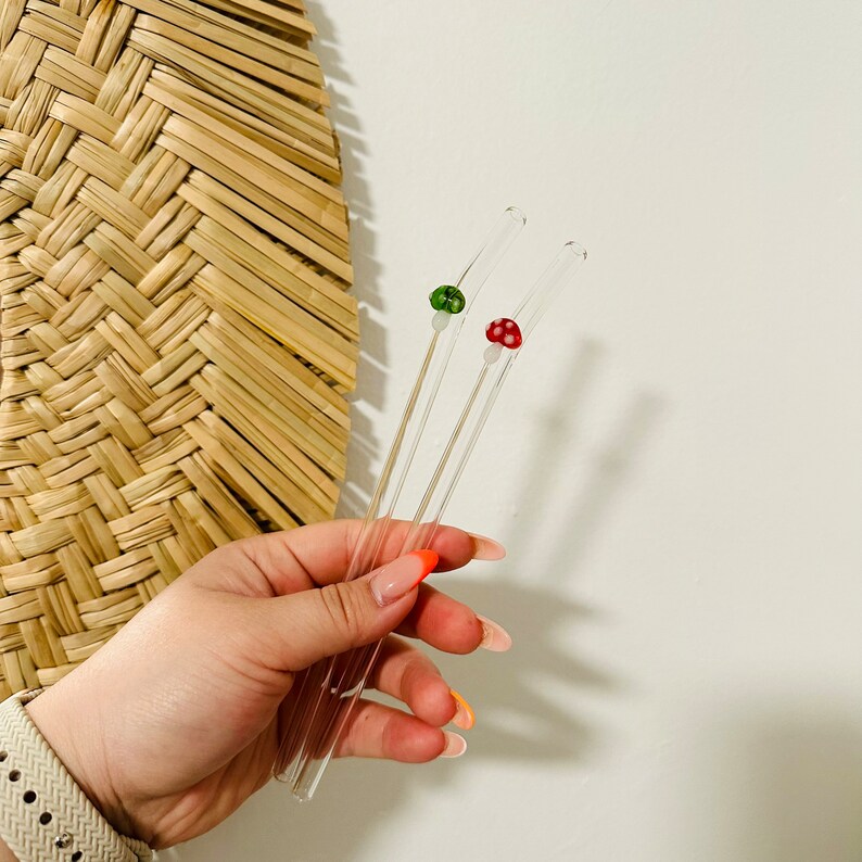 Mushroom Glass Straw | Reusable Glass Straws | Aesthetic Glass Straw ...