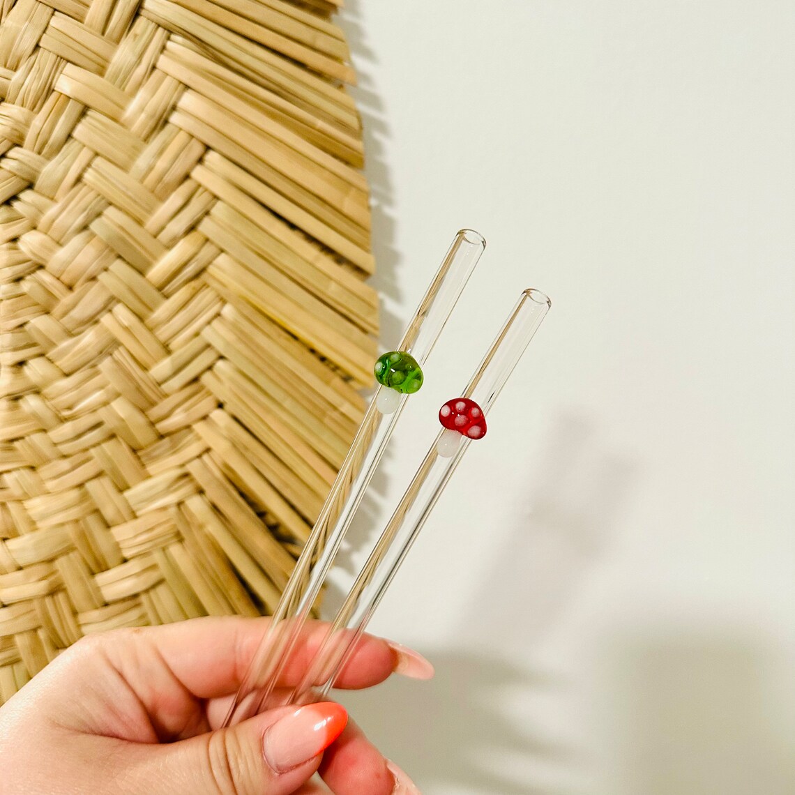 Mushroom Glass Straw | Reusable Glass Straws | Aesthetic Glass Straw ...