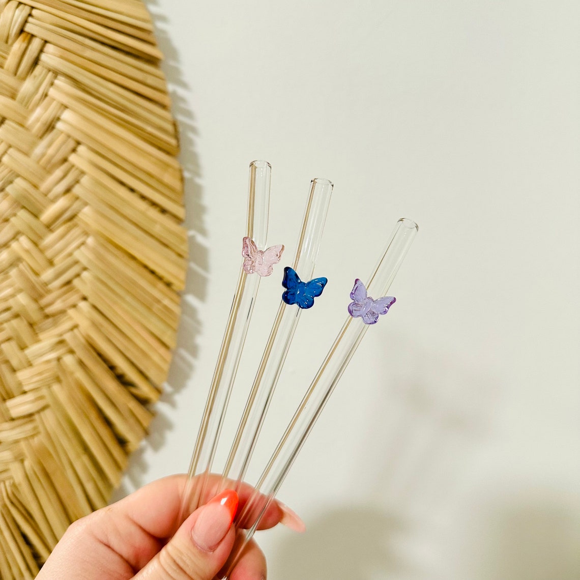 Butterfly Glass Straw | Reusable Glass Straws | Aesthetic Glass Straw ...