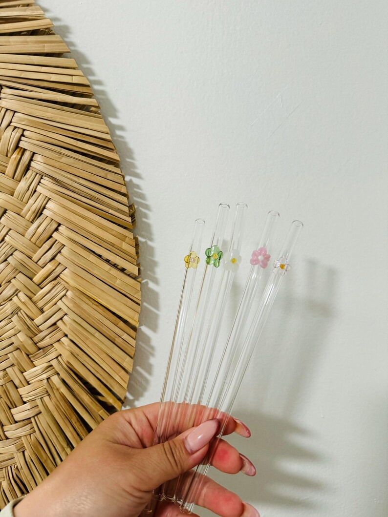 Flower Glass Straw | Reusable Glass Straws | Aesthetic Glass Straw ...