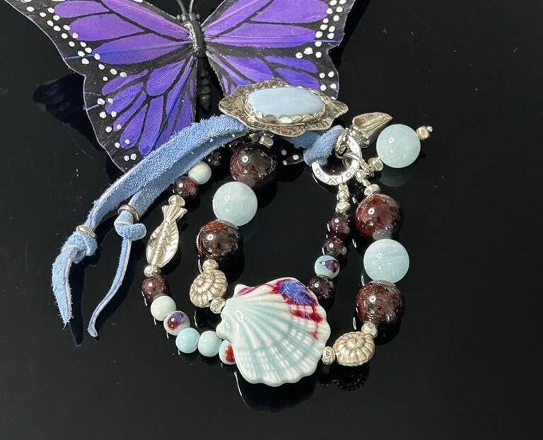 Blue Purple Periwinkle Gemstone Bracelet With Sterling Silver Button ...