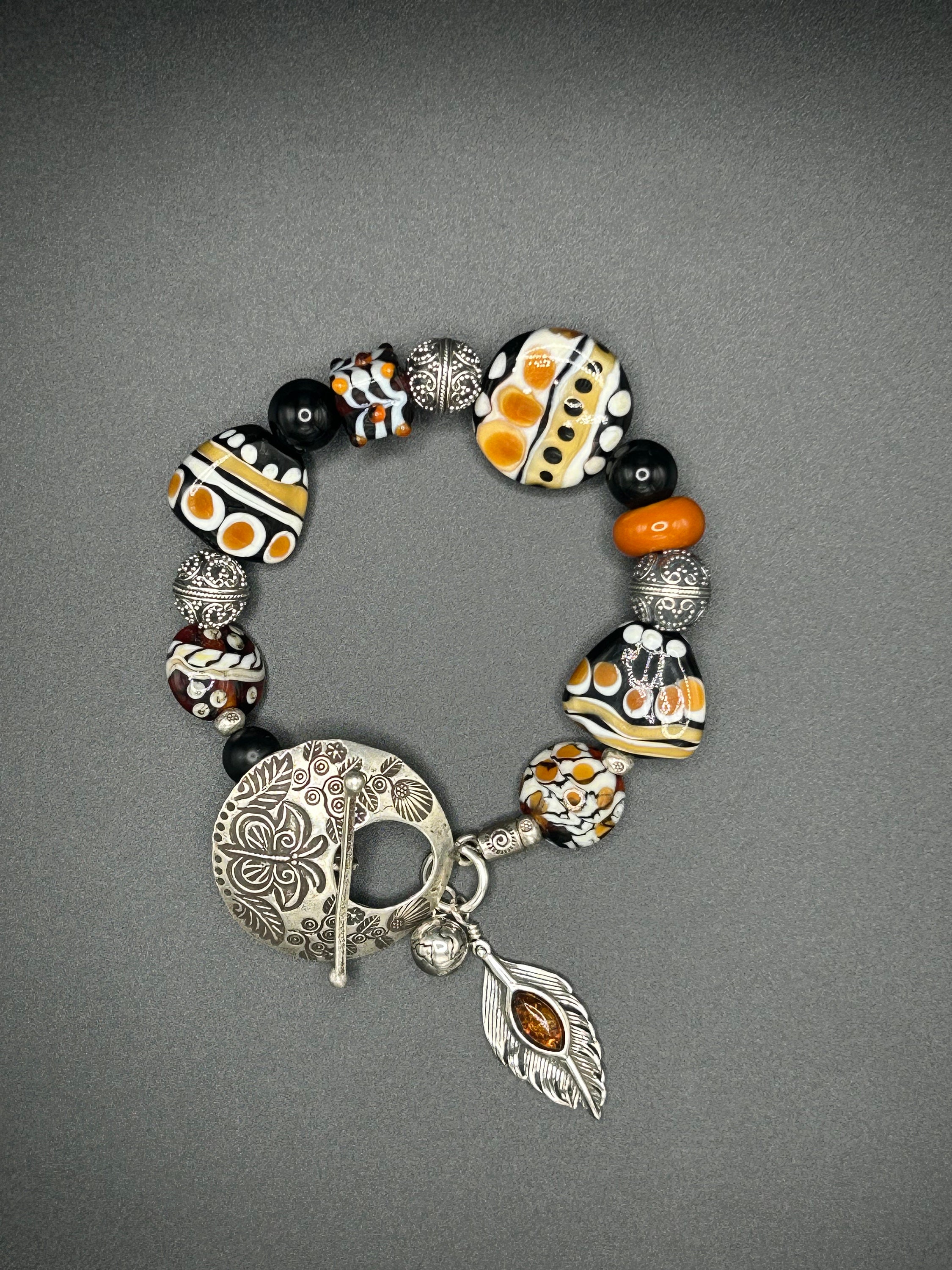 Boho Animal Print Artisan Lampwork Glass and Bali Silver Beads Bracelet ...