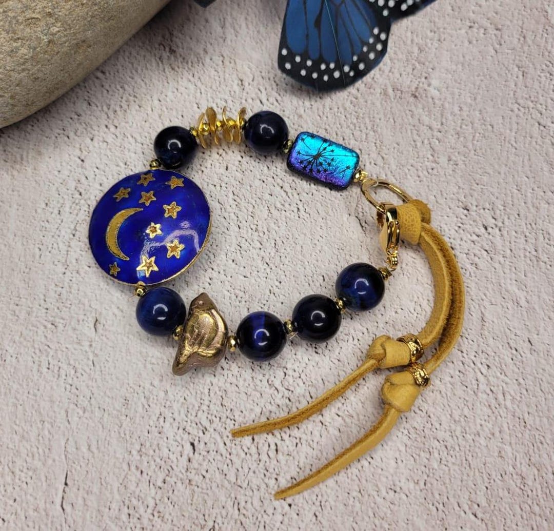Royal Blue Night Sky Bracelet, Celestial Navy Blue Gold Bracelet With ...