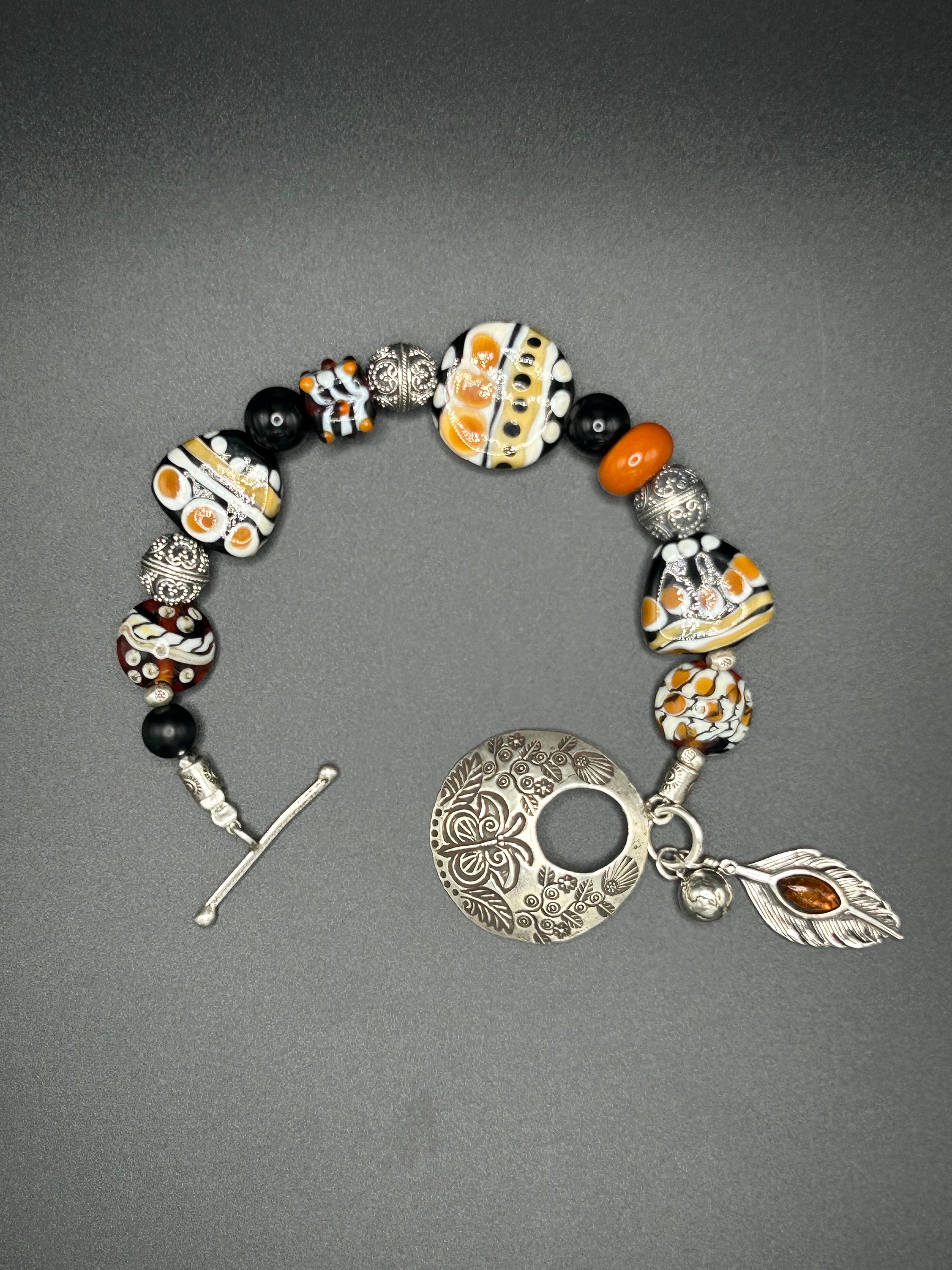 Boho Animal Print Artisan Lampwork Glass and Bali Silver Beads Bracelet ...