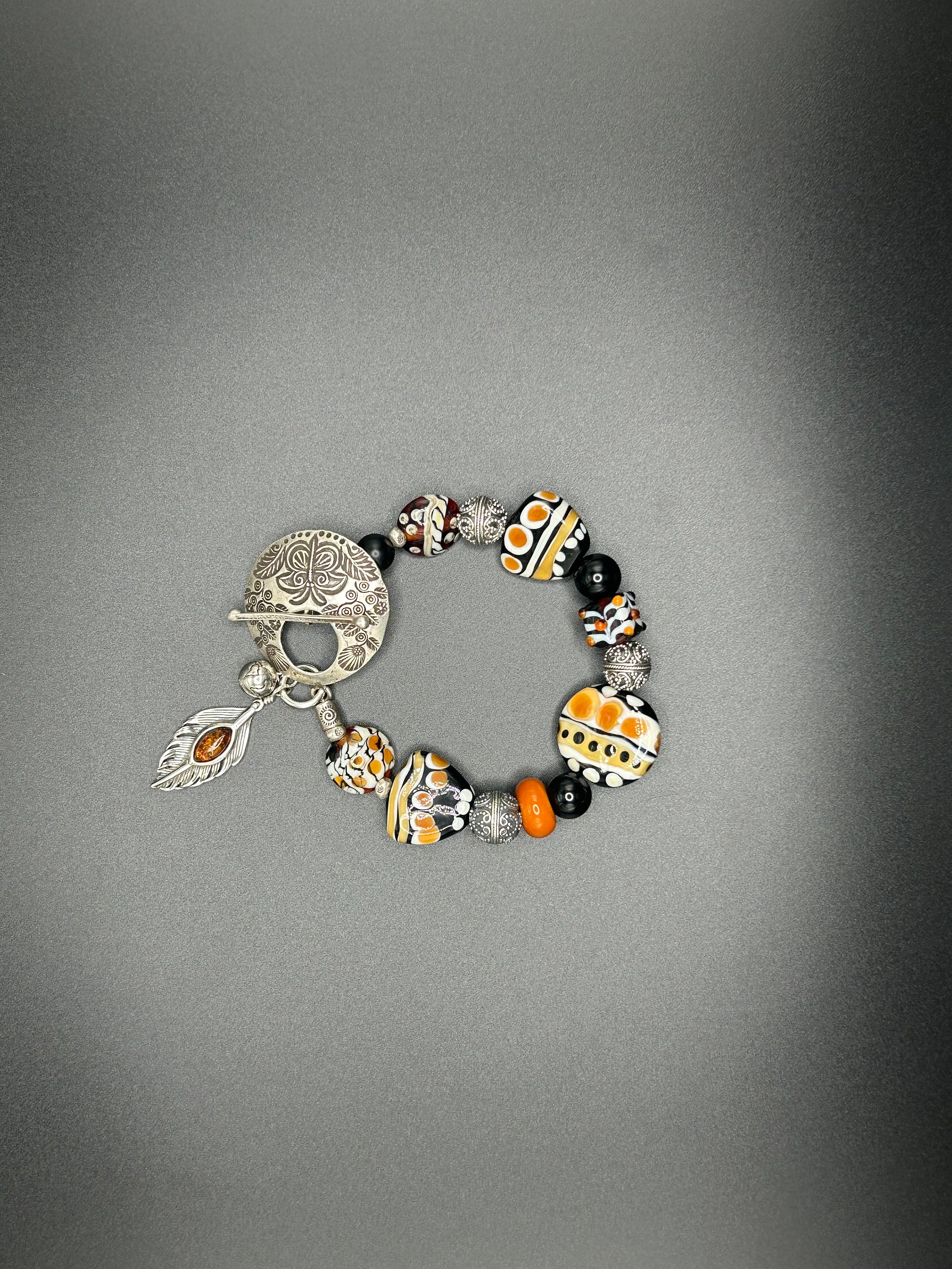 Boho Animal Print Artisan Lampwork Glass and Bali Silver Beads Bracelet ...