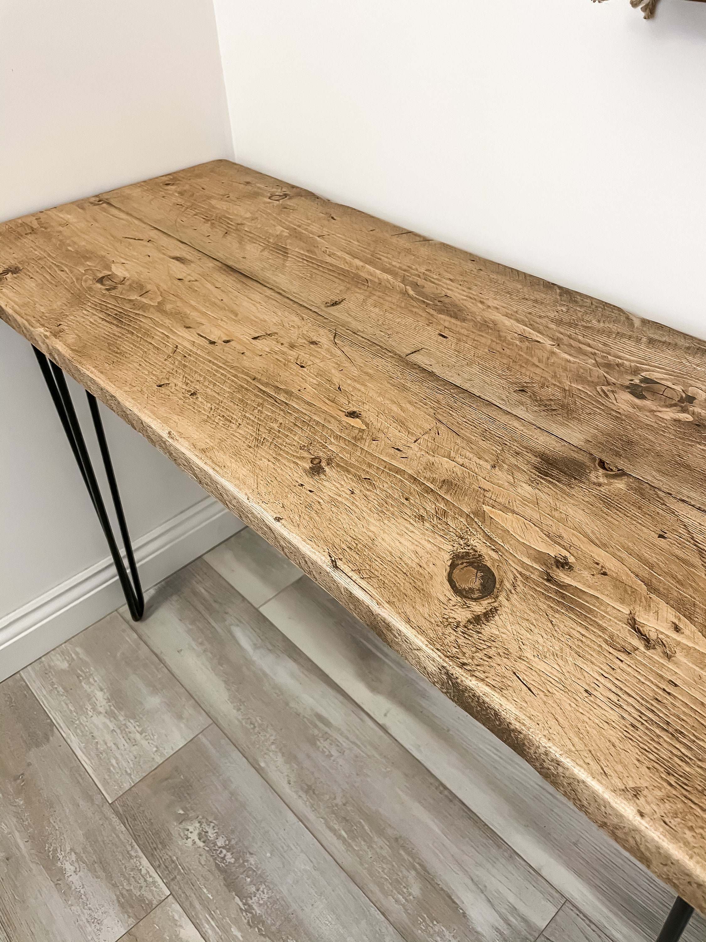 Office Bedroom Desk Made of Scaffold Boards | Black Steel Hairpin Legs ...