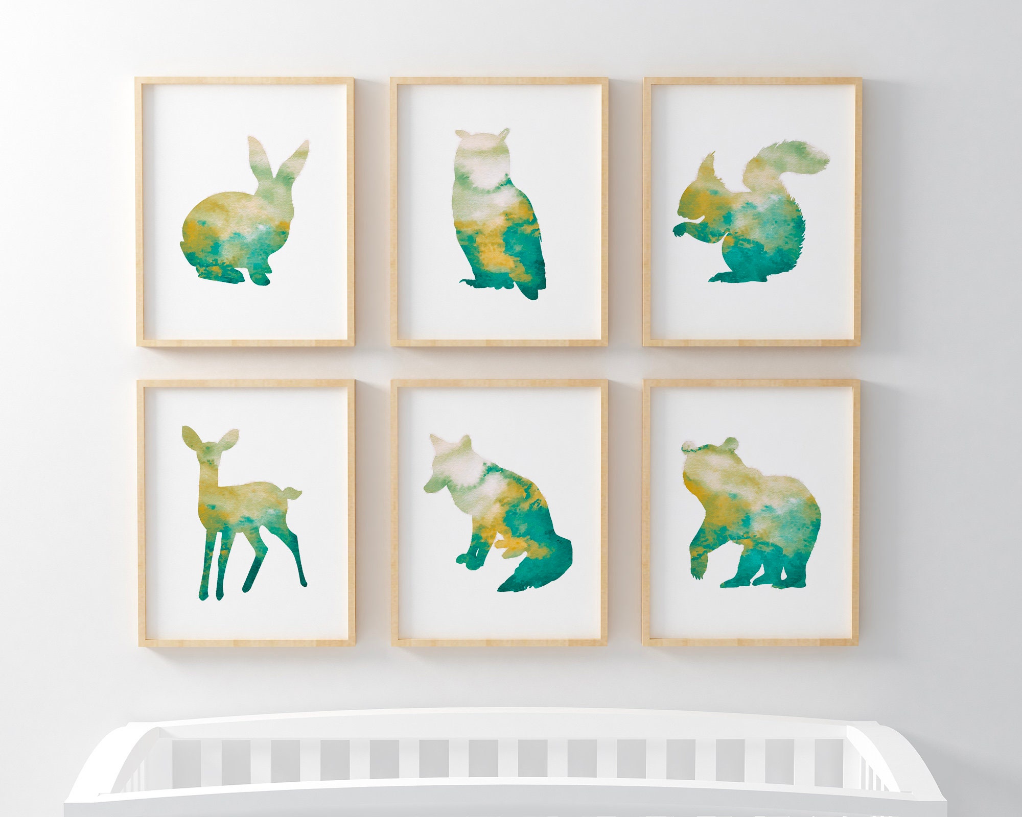 Abstract woodland animals printable art set watercolor animal | Etsy