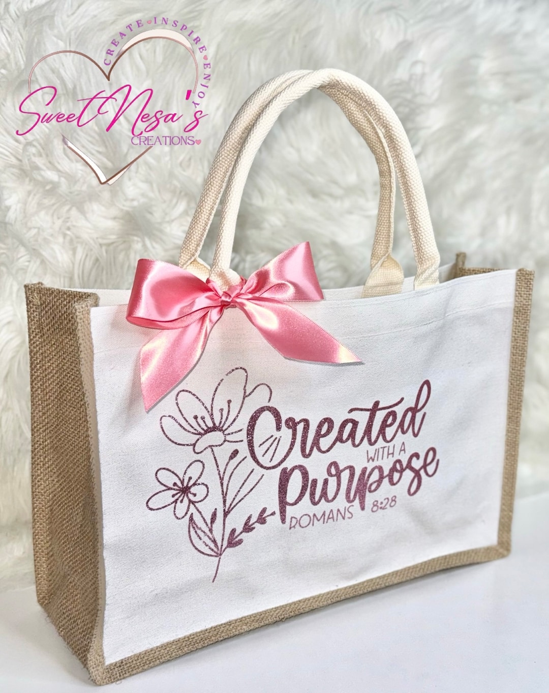 Personalized Bible Verse Tote Bag, Romans 8:28, Created With A Purpose ...