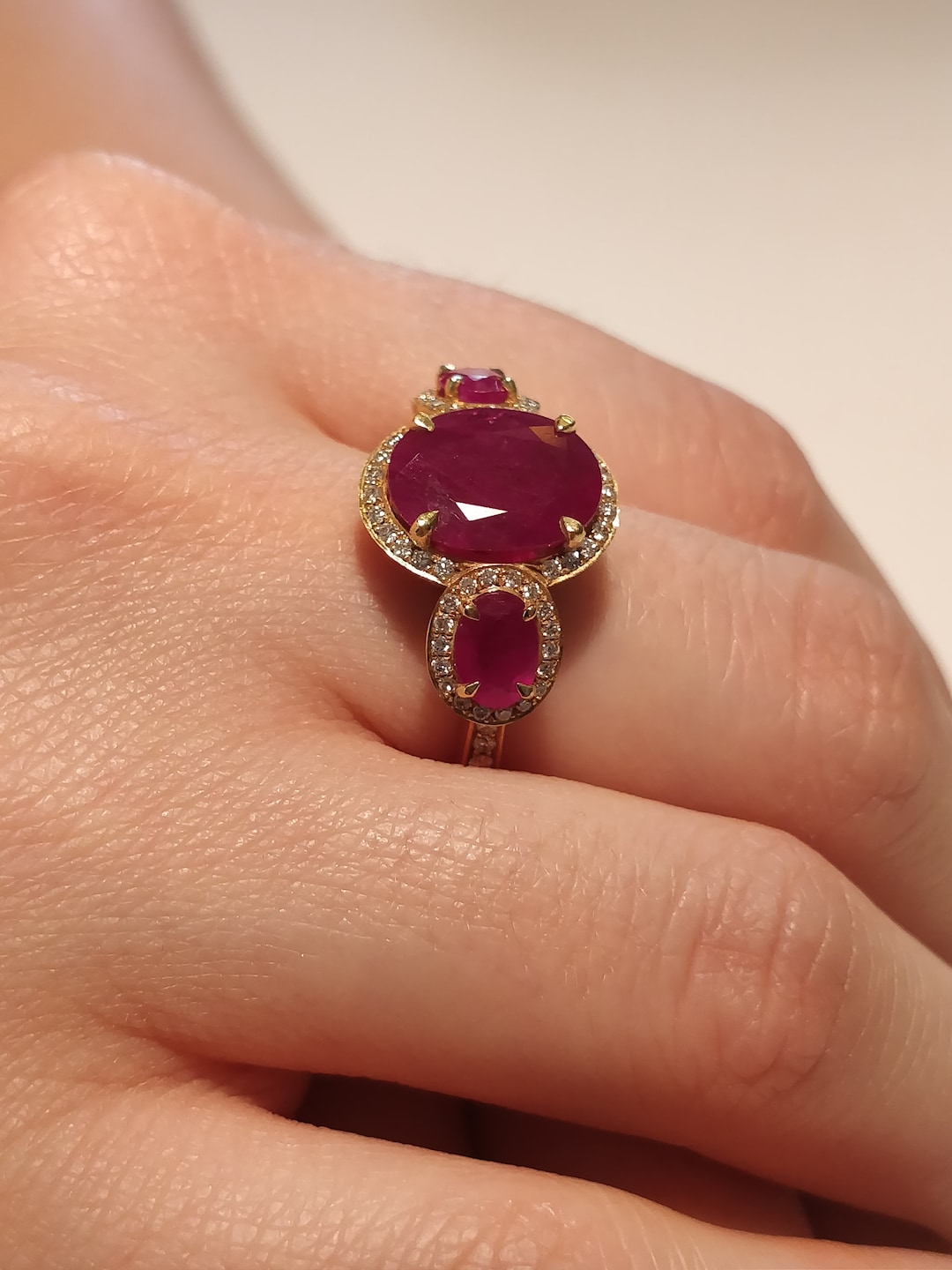 4 Carat Ruby Engagement Ring in 14 Karat Yellow Gold Halo Diamonds and Ruby Ring IGL ...
