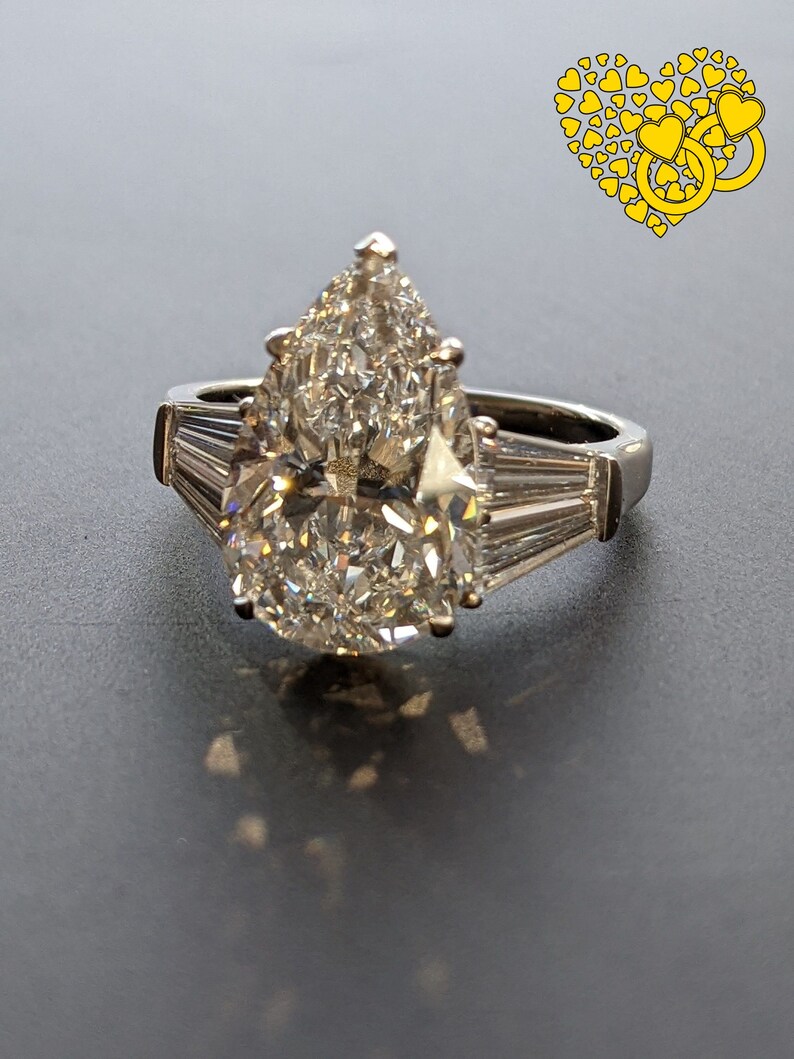 10k Engagement Ring Three Stone Ring 4 Carat Pear Shaped G / - Etsy
