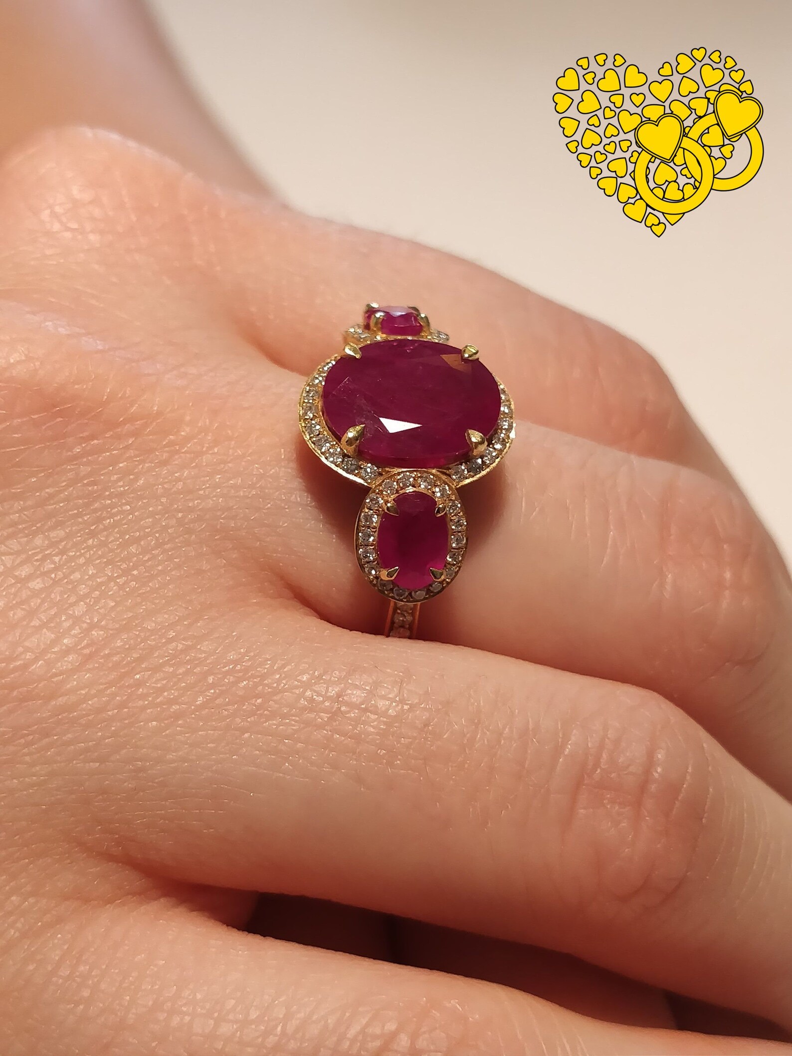 4 Carat Ruby Engagement Ring in 14 Karat Yellow Gold Halo | Etsy
