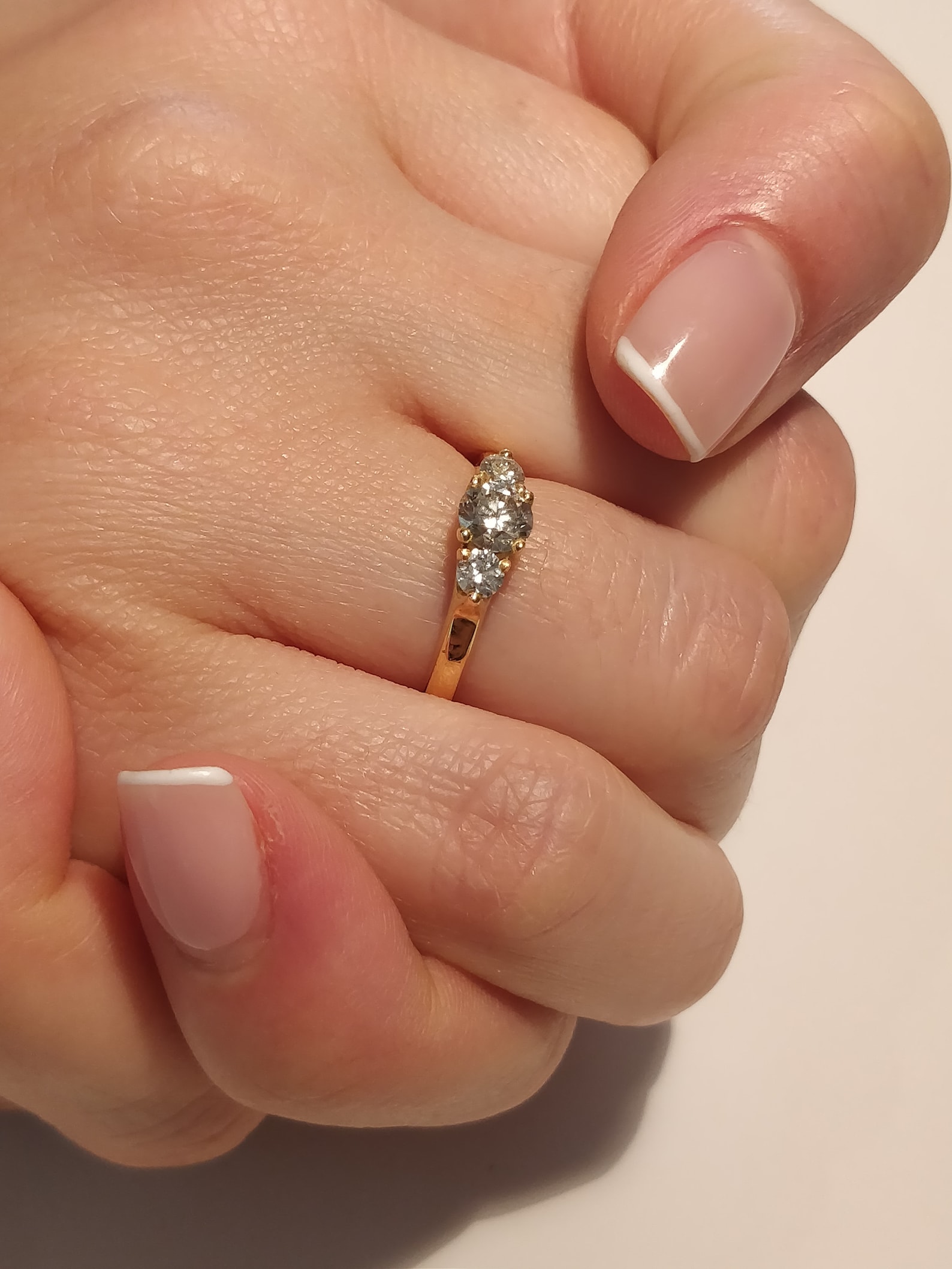 3 Stone Engagement Ring, Dainty Three Stone Diamond Gold Engagement ...