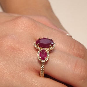 4 Carat Ruby Engagement Ring in 14 Karat Yellow Gold Halo Diamonds and ...