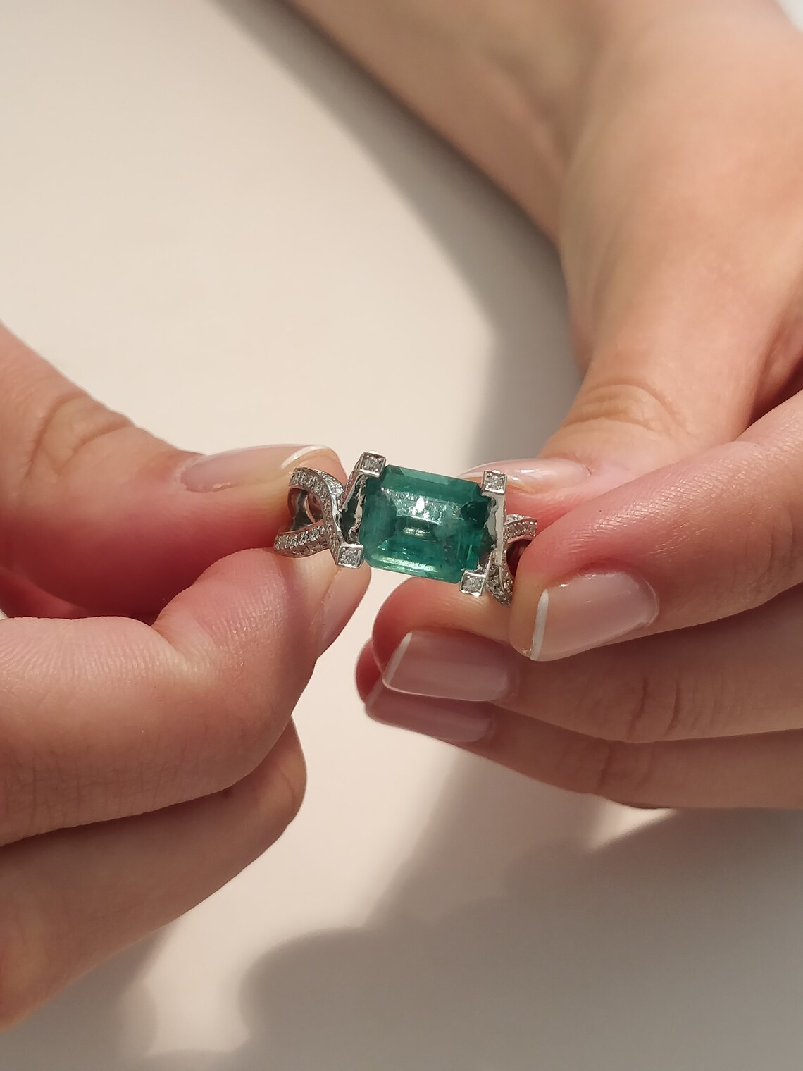 Unique Emerald Engagement Ring Solid Gold Set With Natural - Etsy