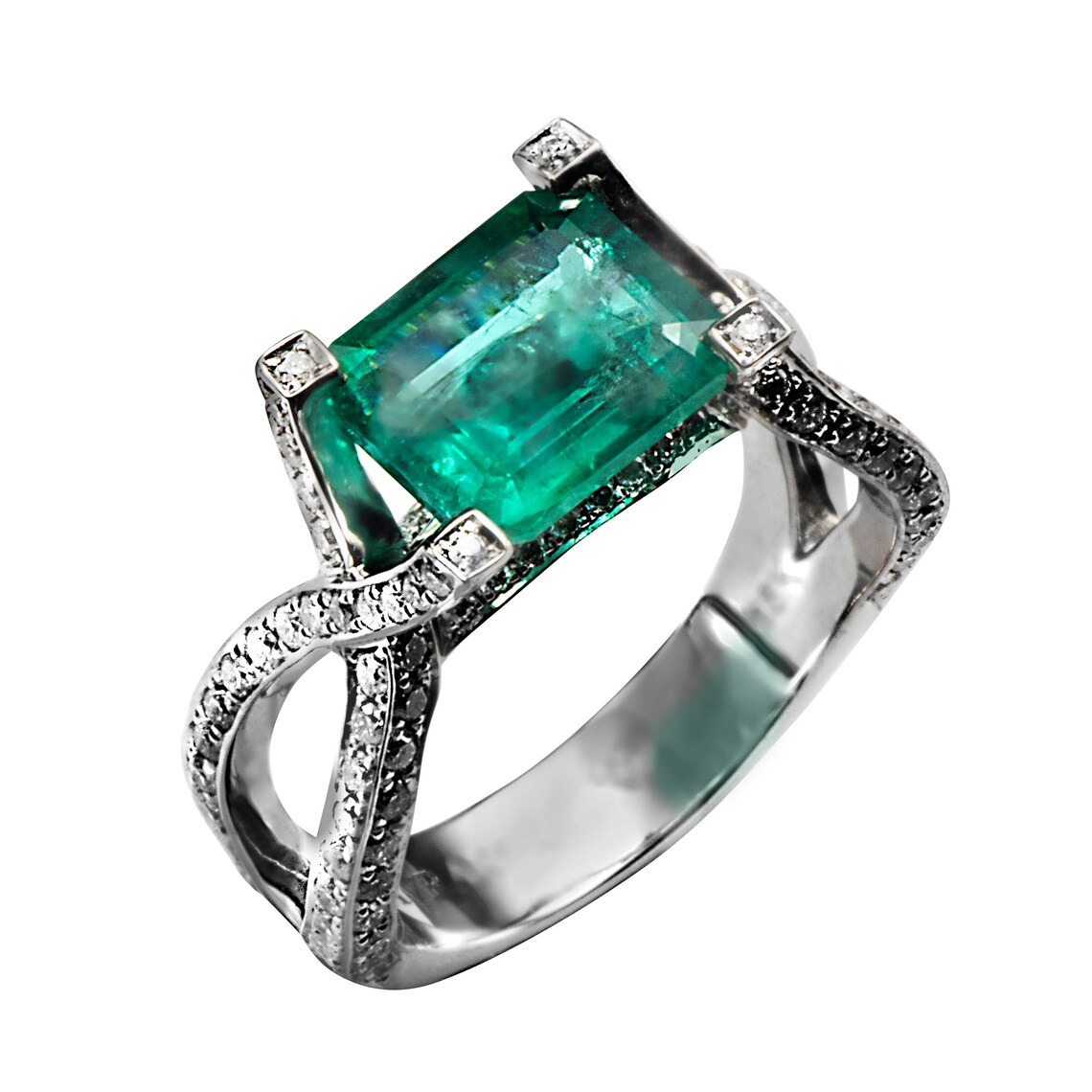 Unique Emerald Engagement Ring Solid Gold Set With Natural - Etsy