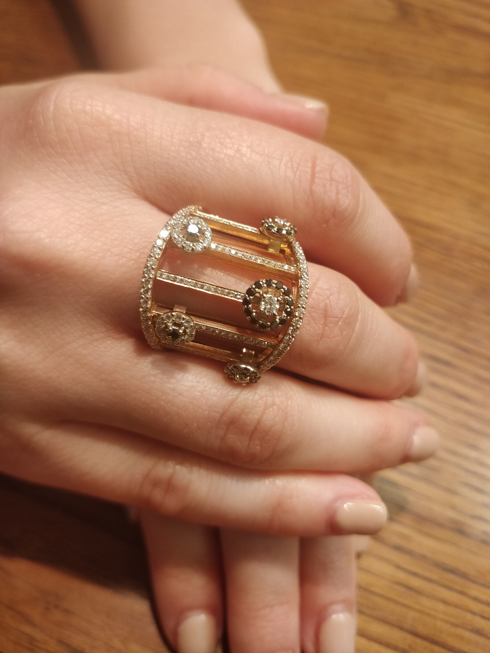 White and Black Diamonds 18 Karat Rose Gold Dynamic Ring - Etsy Israel