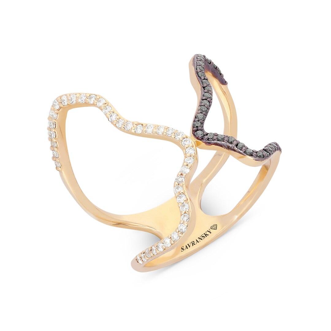 Abstract Shapes Open Diamond Ring, Black and White Wide Band Rings for ...