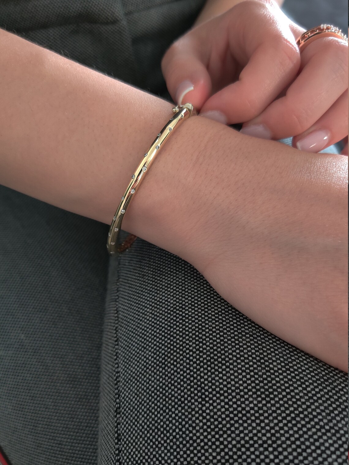 Gold Flush Set Diamond Cuff Bracelet Handmade Jewelry 14k - Etsy