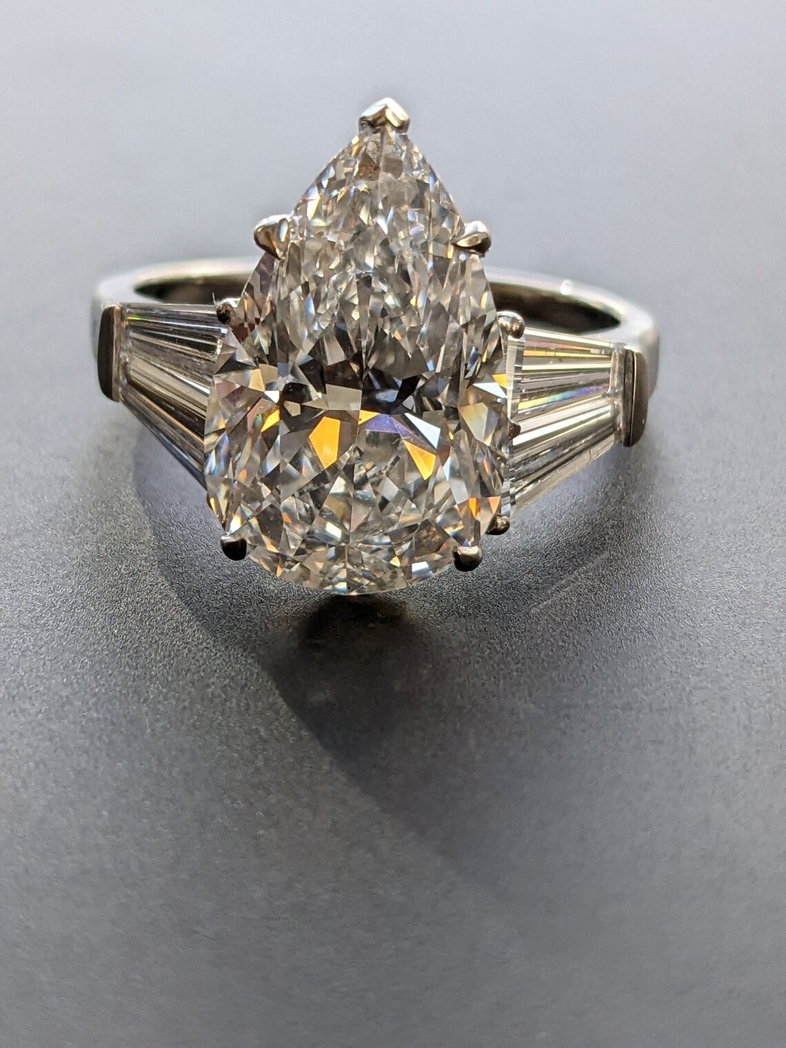 10k Engagement Ring Three Stone Ring 4 Carat Pear Shaped G / - Etsy