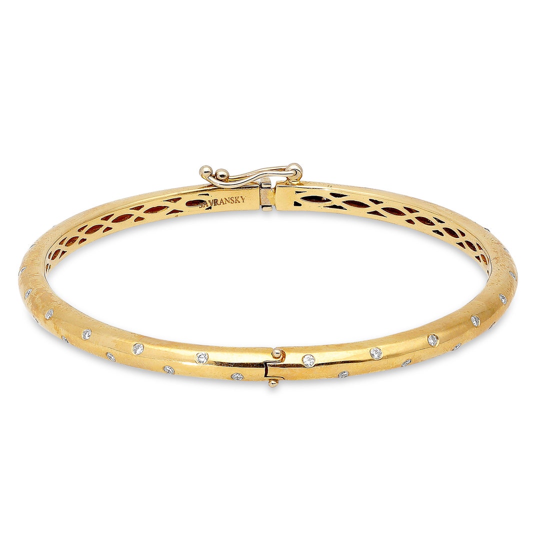 Flush Set Diamond Bracelet Cuff, Thin Gold Bangle, 0.33 Carat White ...