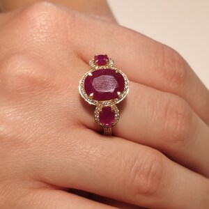 4 Carat Ruby Engagement Ring in 14 Karat Yellow Gold Halo Diamonds and ...