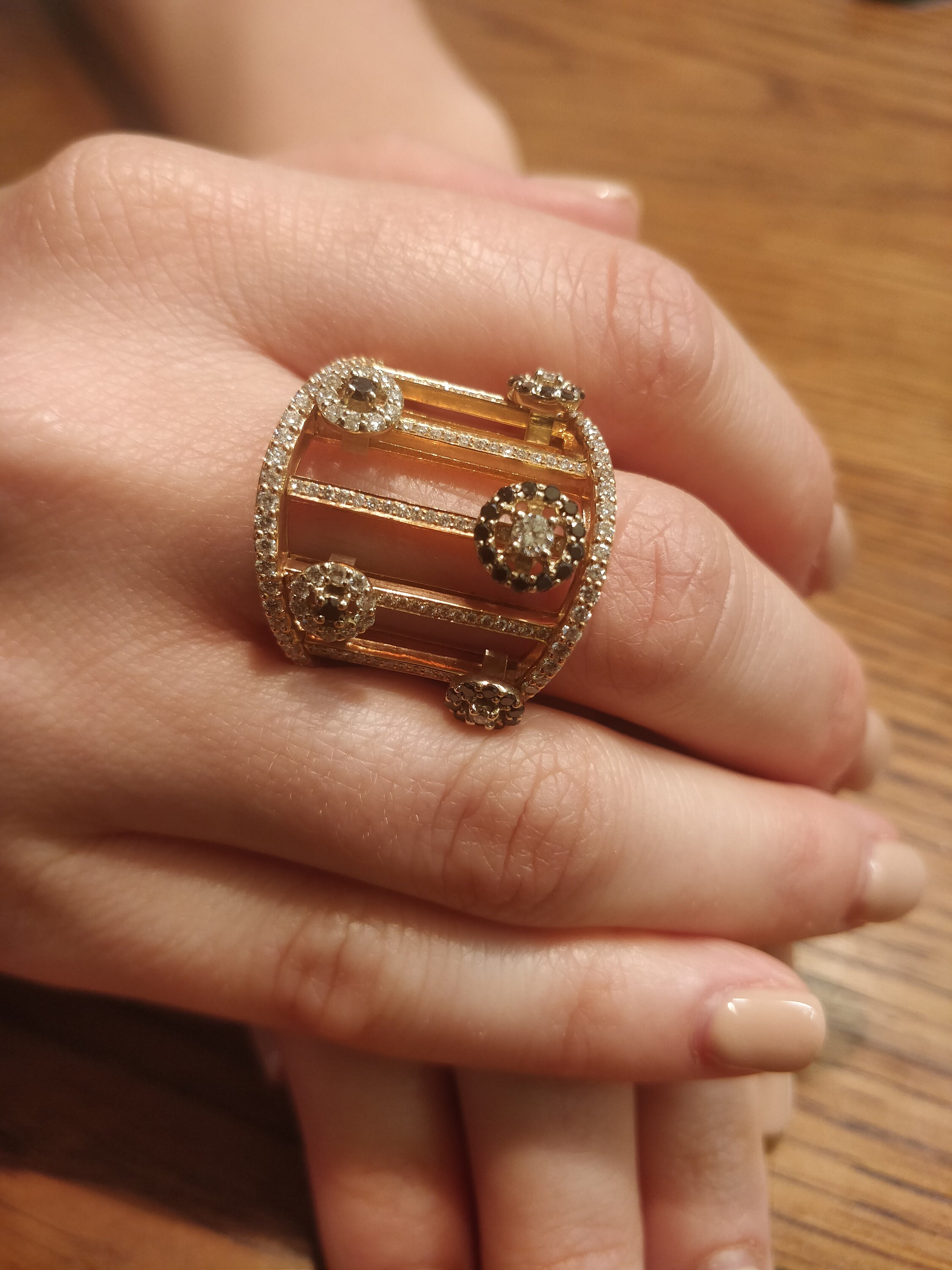 White and Black Diamonds 18 Karat Rose Gold Dynamic Ring Unique ...