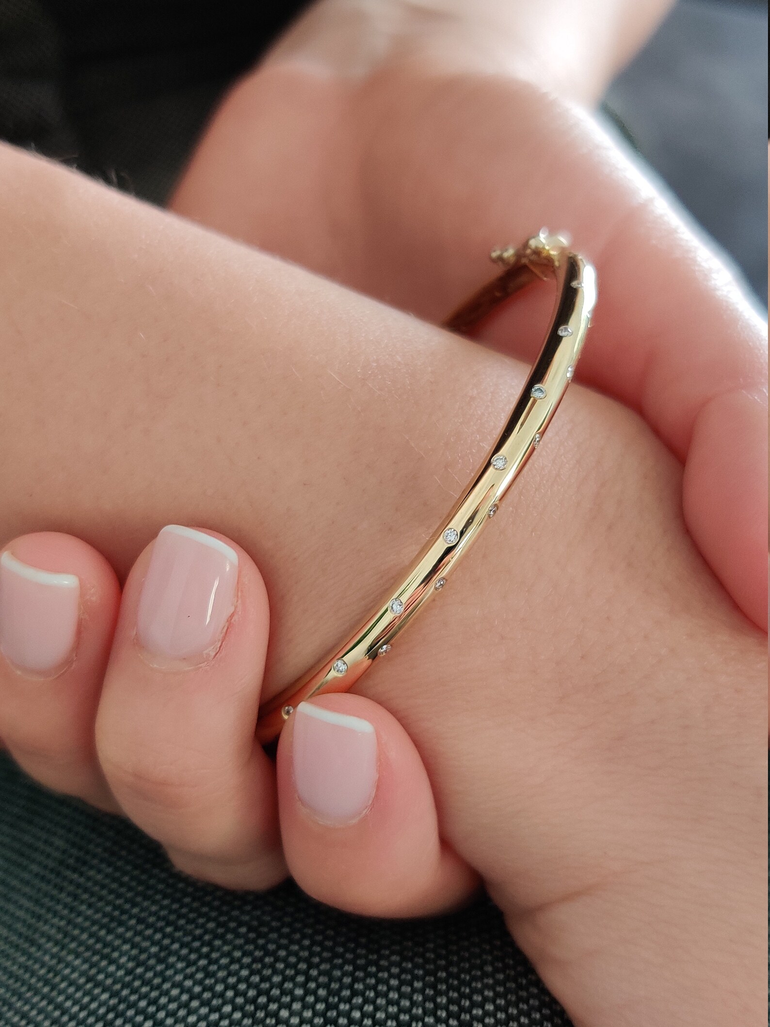 Gold Flush Set Diamond Cuff Bracelet - Handmade Jewelry - 14k Gold 0.33 ...