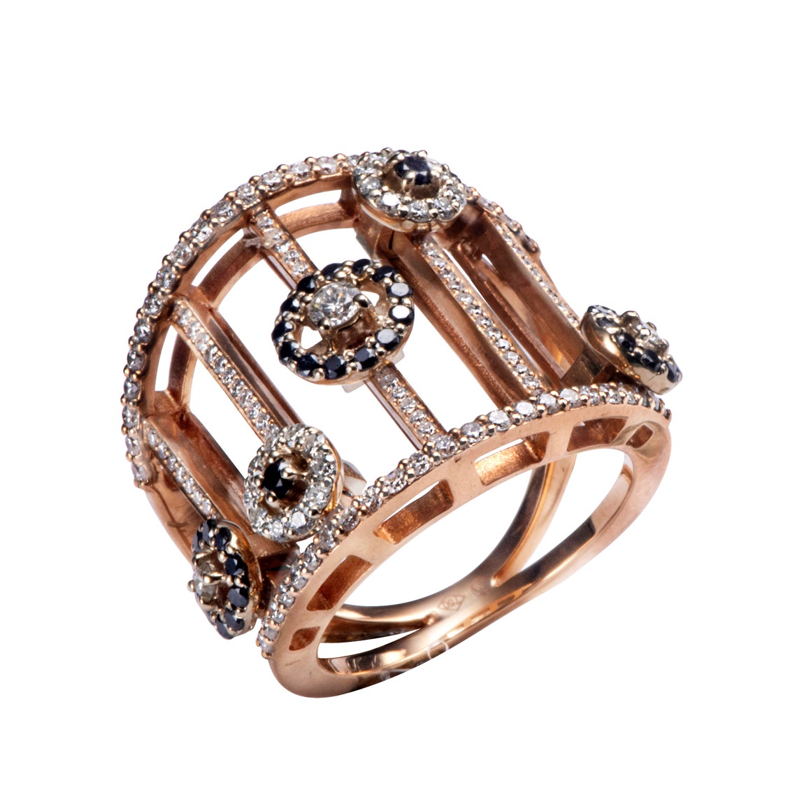 White and Black Diamonds 18 Karat Rose Gold Dynamic Ring Unique ...