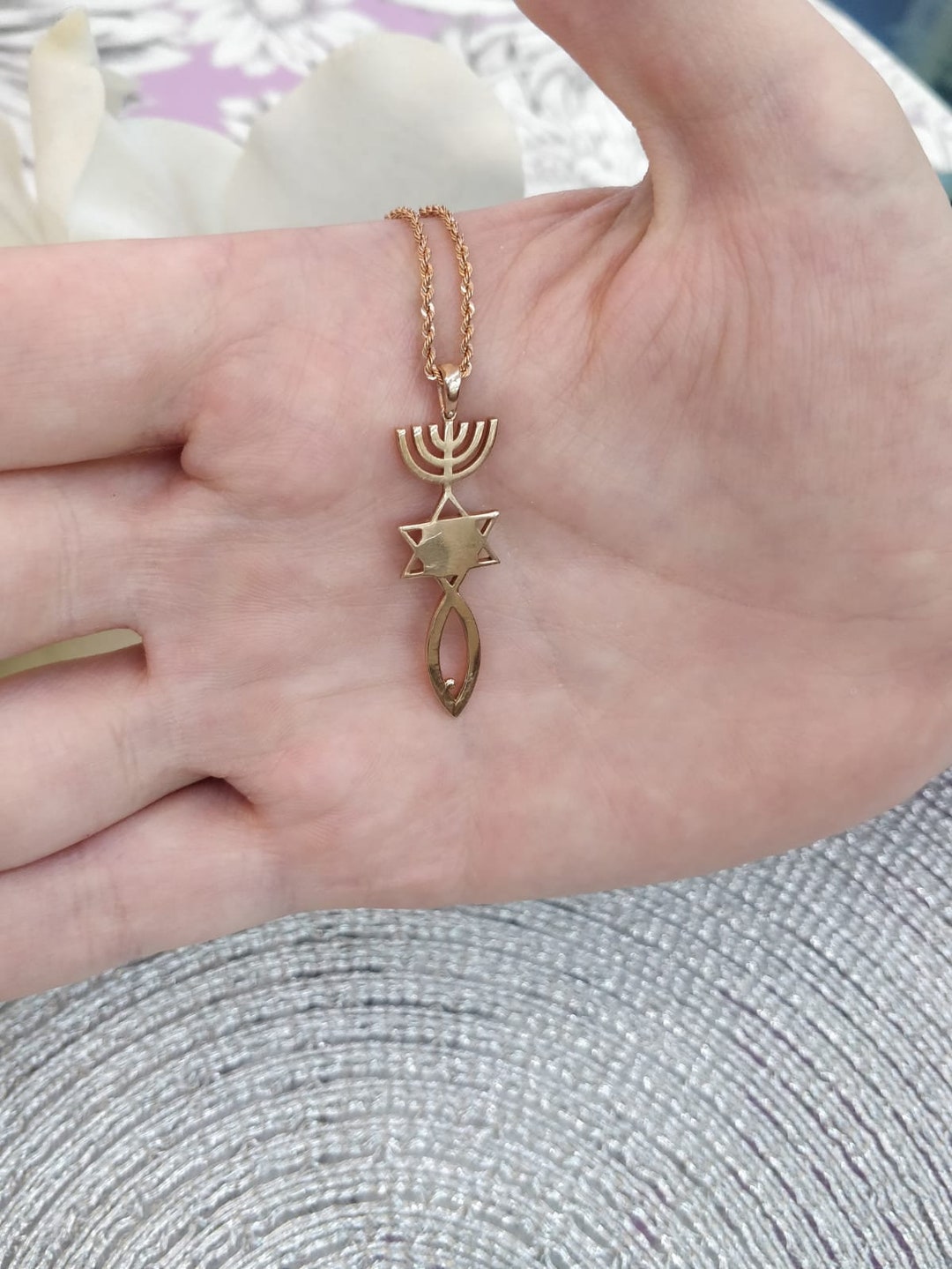 14K Gold Messianic Seal Pendant, Messianic Necklace, Messianic Seal of ...