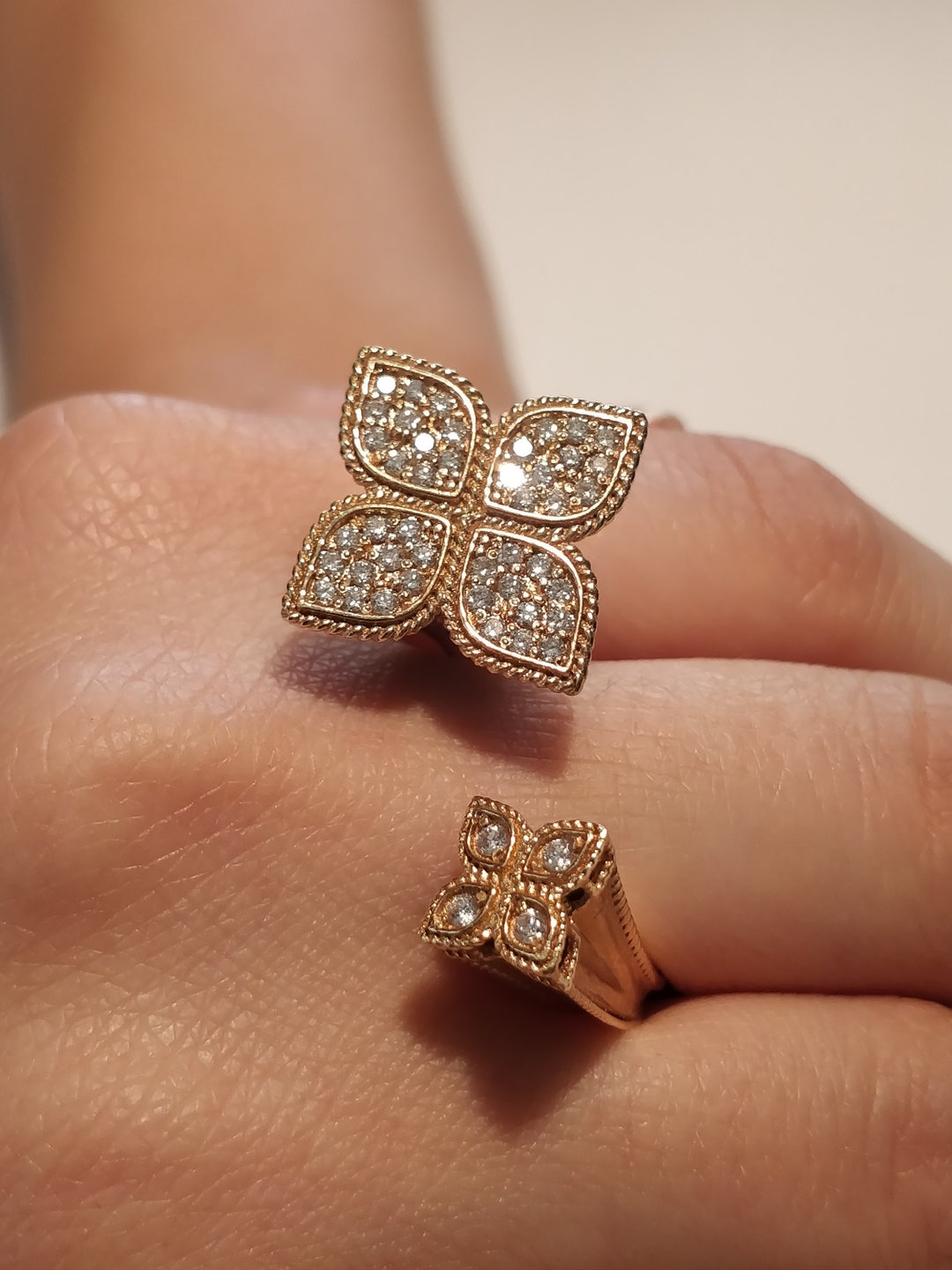 Diamond Flower Ring, Flower Engagement Ring, Women Statement Ring, Open ...