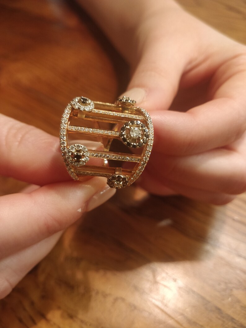 White and Black Diamonds 18 Karat Rose Gold Dynamic Ring - Etsy Israel