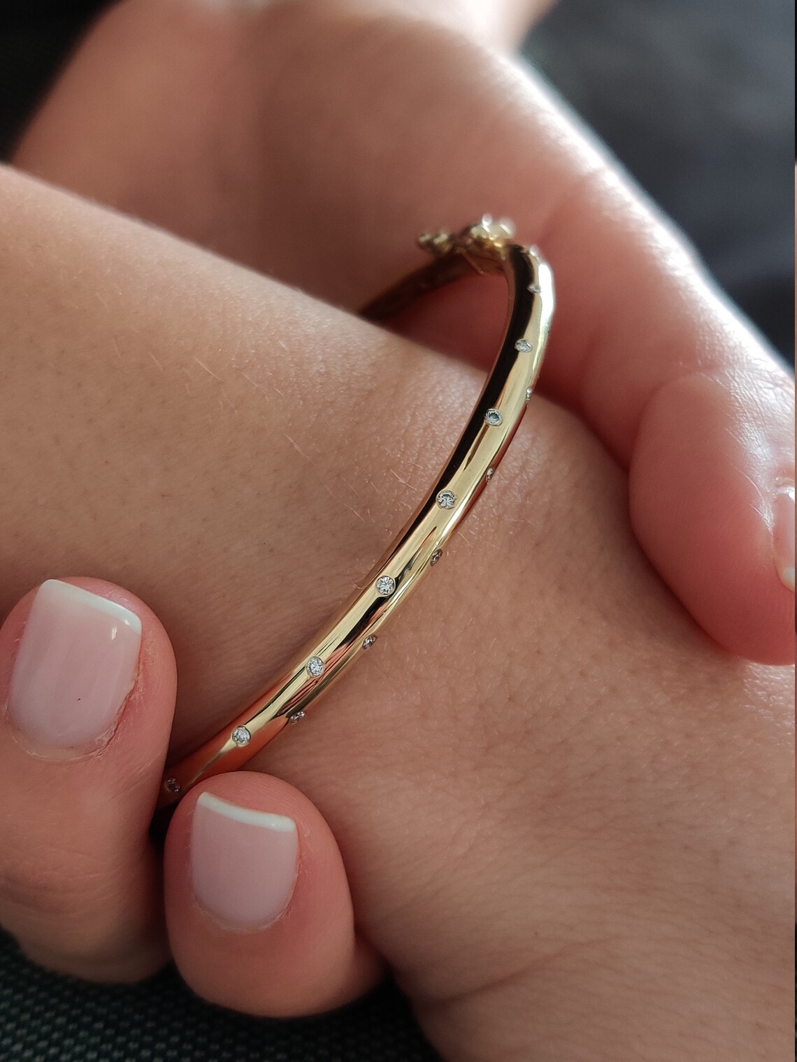 Gold Flush Set Diamond Cuff Bracelet Handmade Jewelry 14k - Etsy