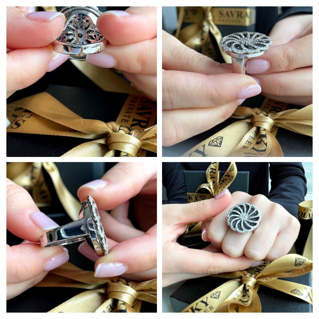 Fidget Ring Emerald & Diamond Flower-shaped Spinning Ring 1.19 Carat ...