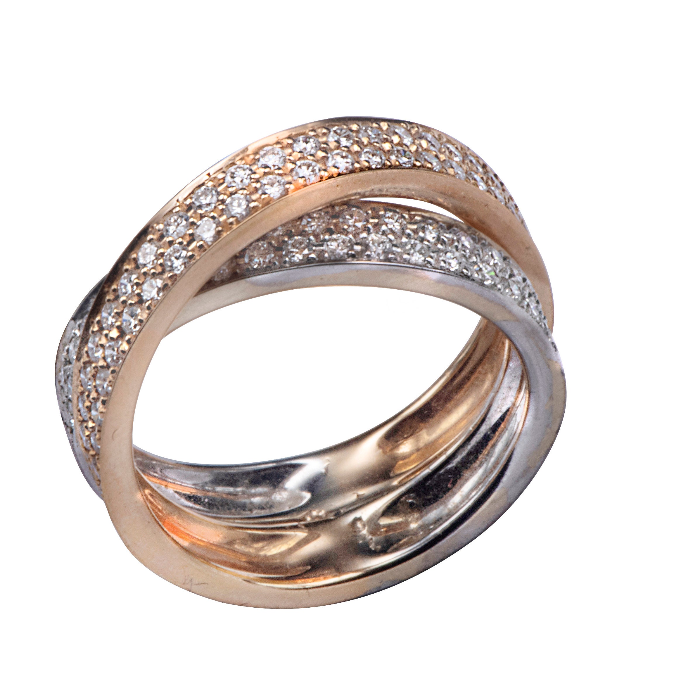 1.05 Carat Two Tone Diamond Interlocking Wedding Band Ring - Etsy