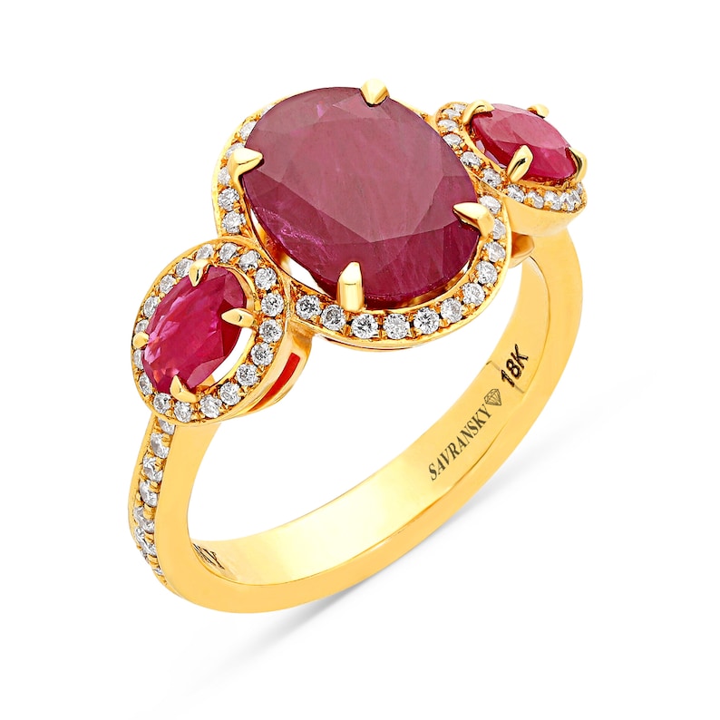 4 Carat Ruby Engagement Ring in 14 Karat Yellow Gold Halo Diamonds and ...