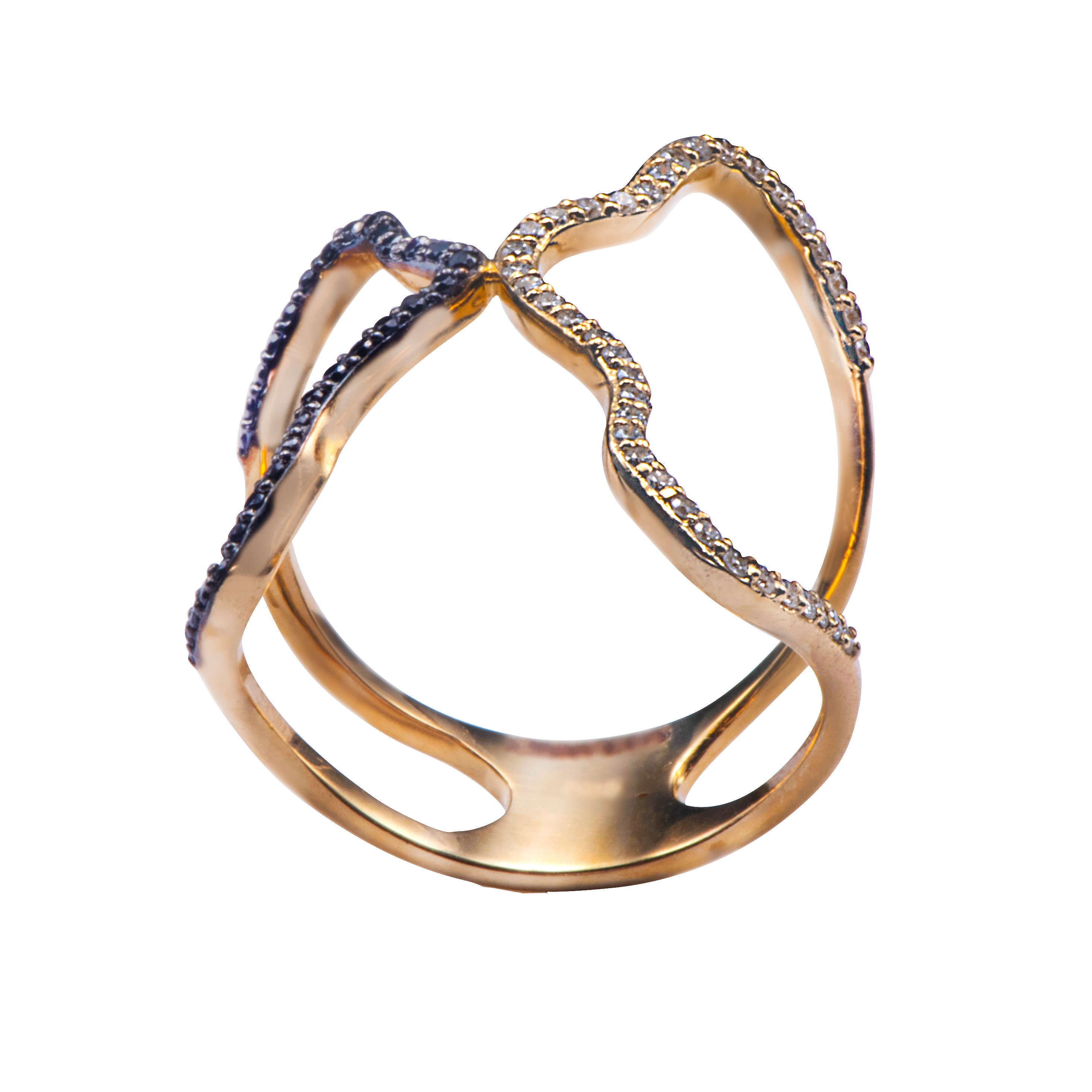 Abstract Shapes Open Diamond Ring, Black and White Wide Band Rings for ...