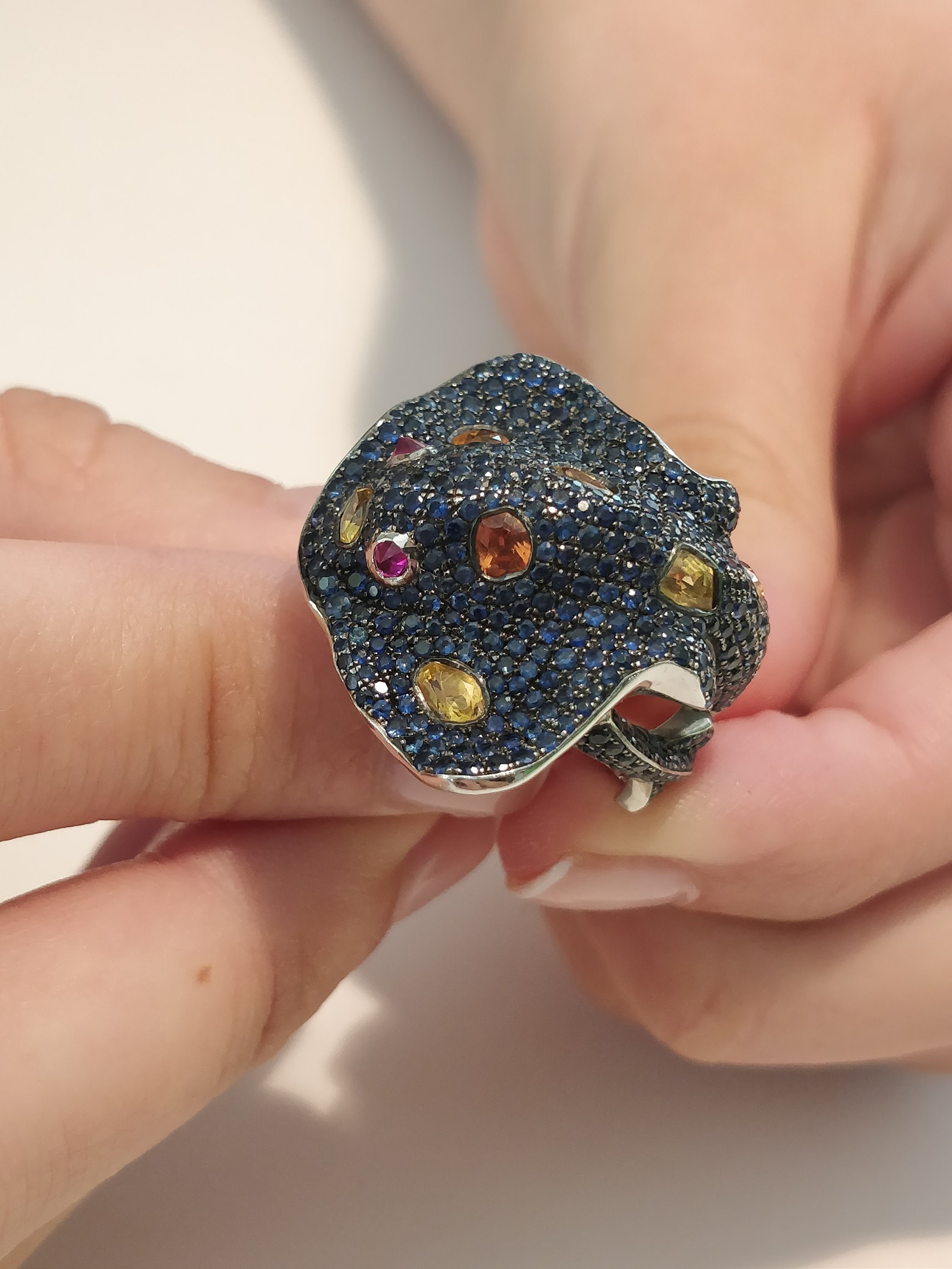 Sapphire and Ruby Gemstones 18 Karat White Gold Stingray Ring | Etsy