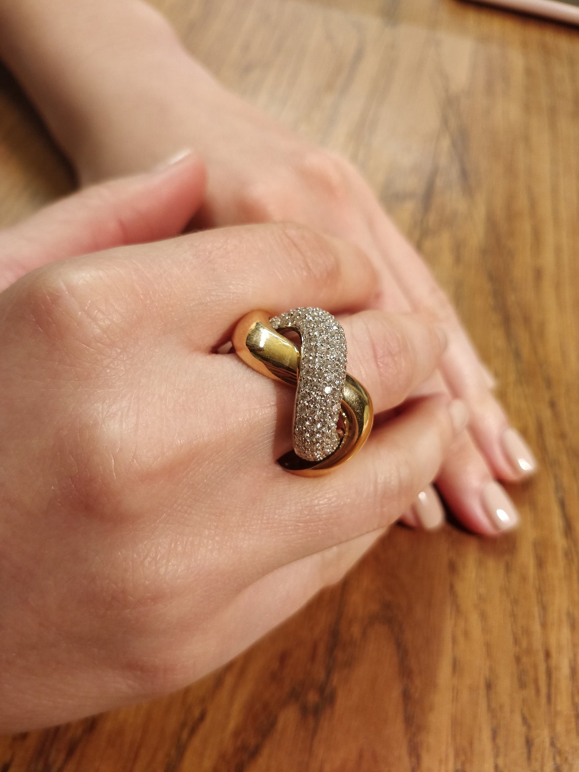 Statement Rings Diamond, Large Abstract Gold Ring, Modern Architectural ...