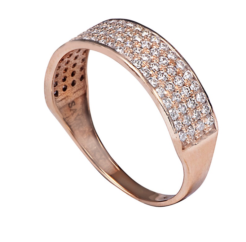 Wide Wedding Band, Diamond Ring, Women Ring, Stacked Gold Wedding Ring ...